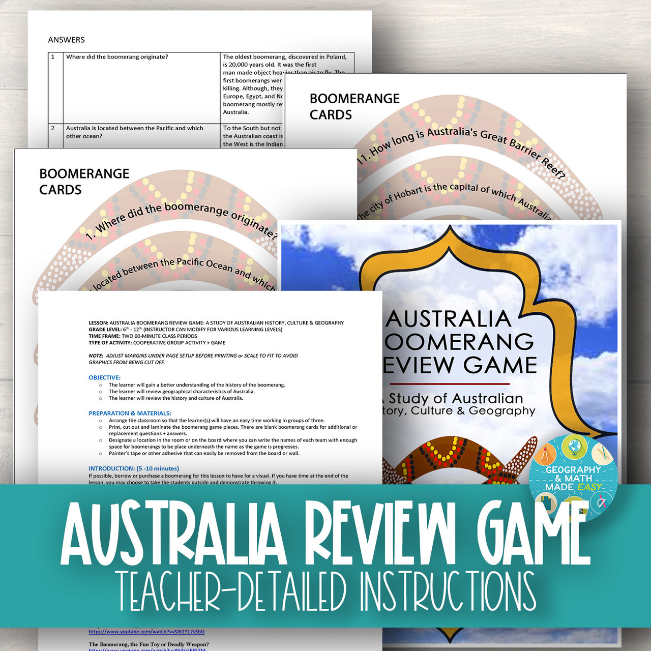 GEOGRAPHY: AUSTRALIA BOOMERANG REVIEW GAME (WITH BLANK CARDS