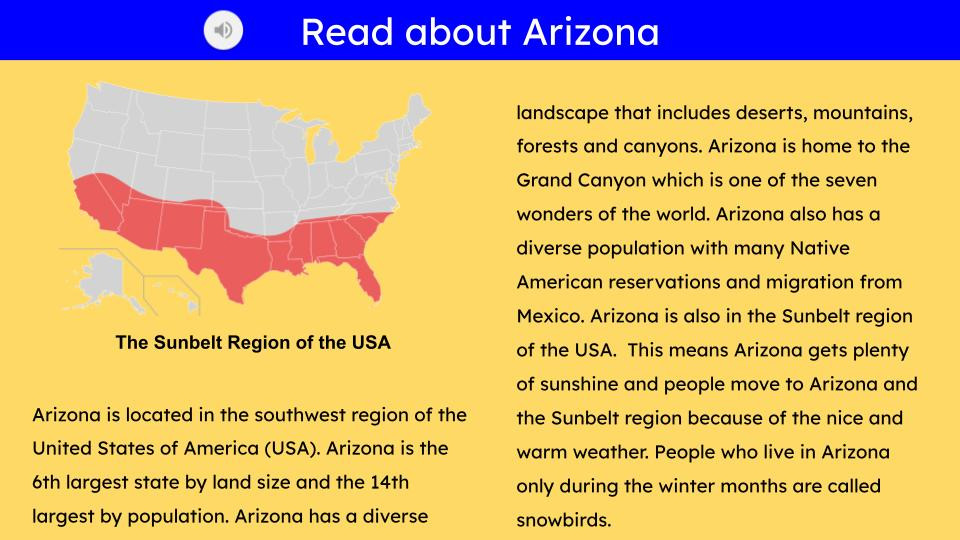 Arizona (50 States and Capitals) Informational Text and Activities