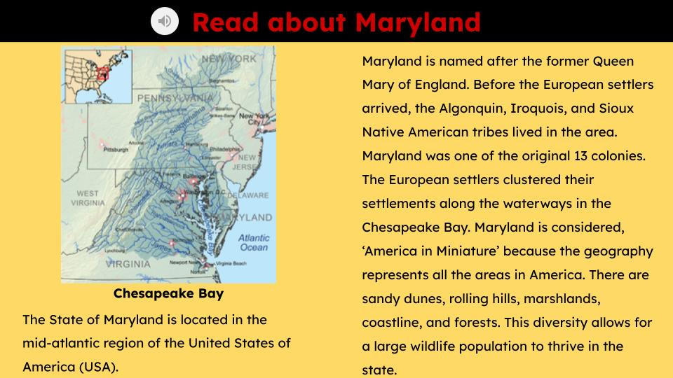 Maryland (50 States and Capitals) Informational Text and Activities