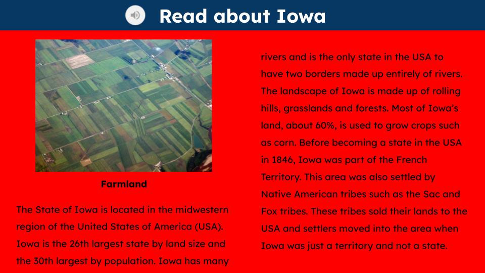 Iowa State (50 States and Capitals) Informational Text and Activities