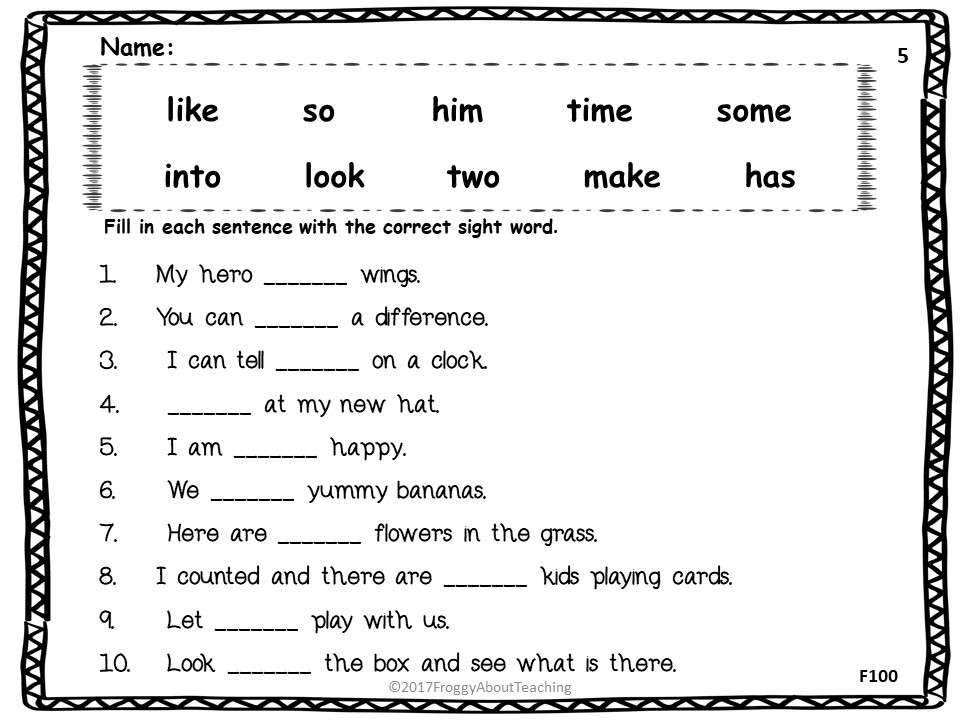 Fill in Sentences Fry 100-200