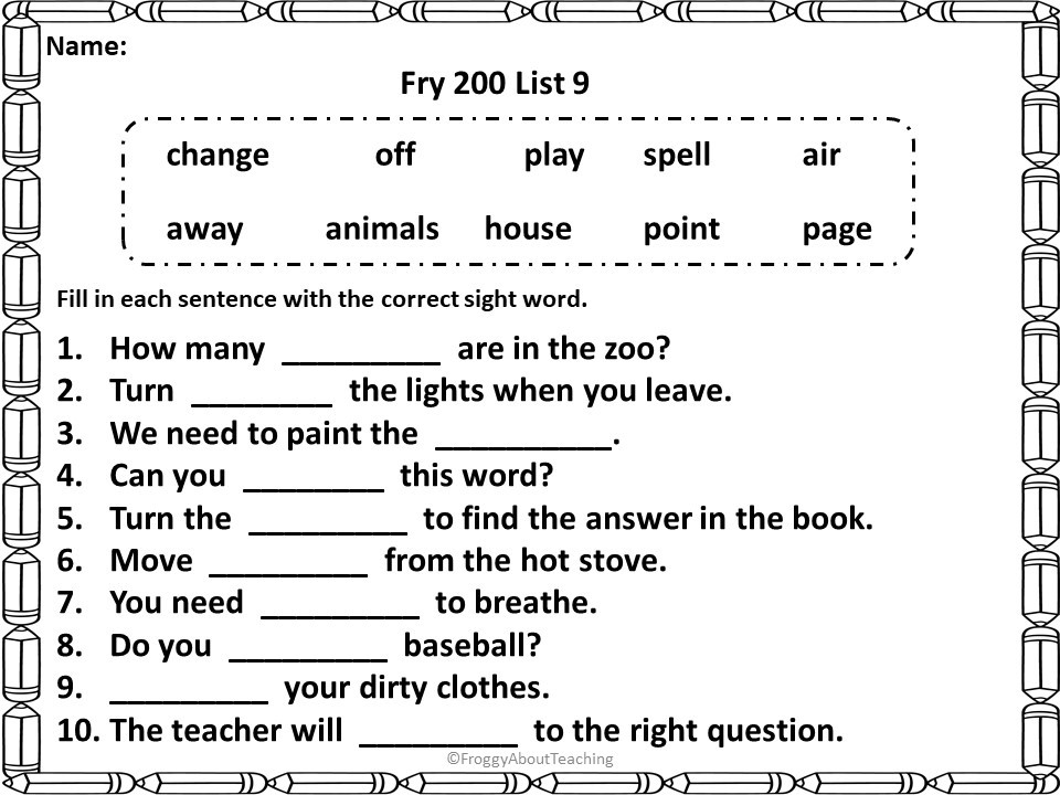 Fill in Sentences Fry 100-200