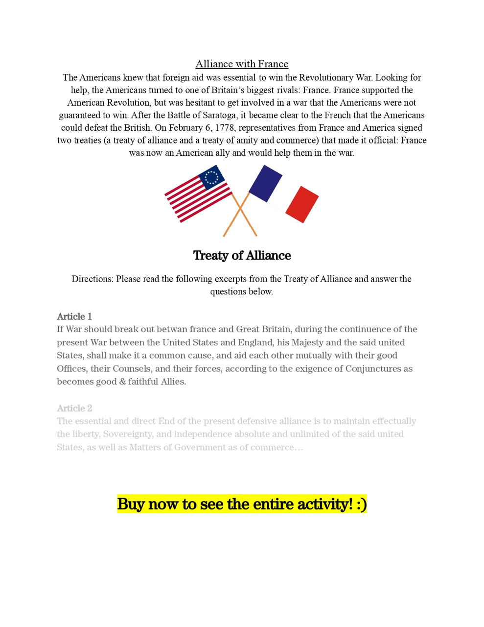 Primary Source Analysis: Treaty of Alliance with France (1778)