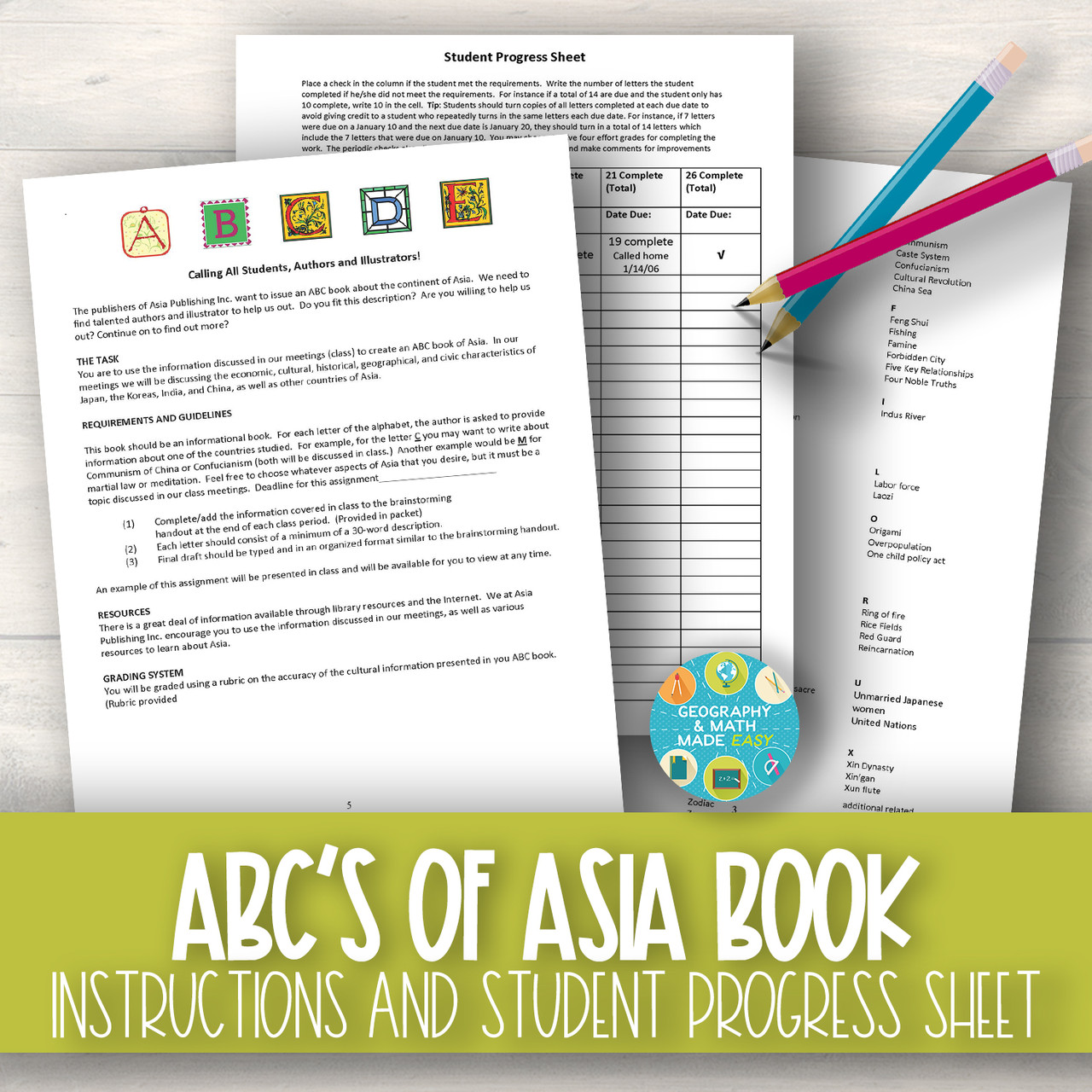 Creating an ABC Book of Asia Geography Lesson Assessment or Activity