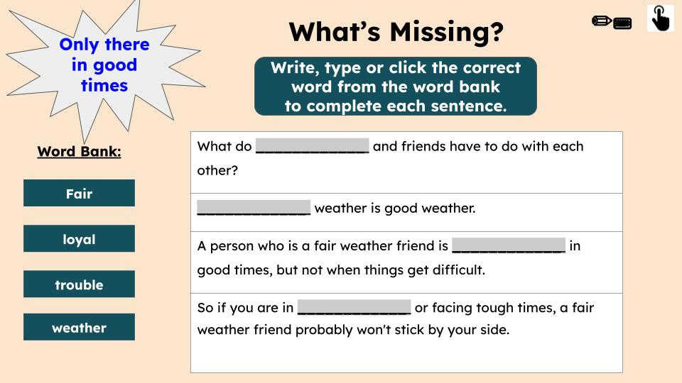 Fair Weather Friend Figurative Language Reading Passage and Activities