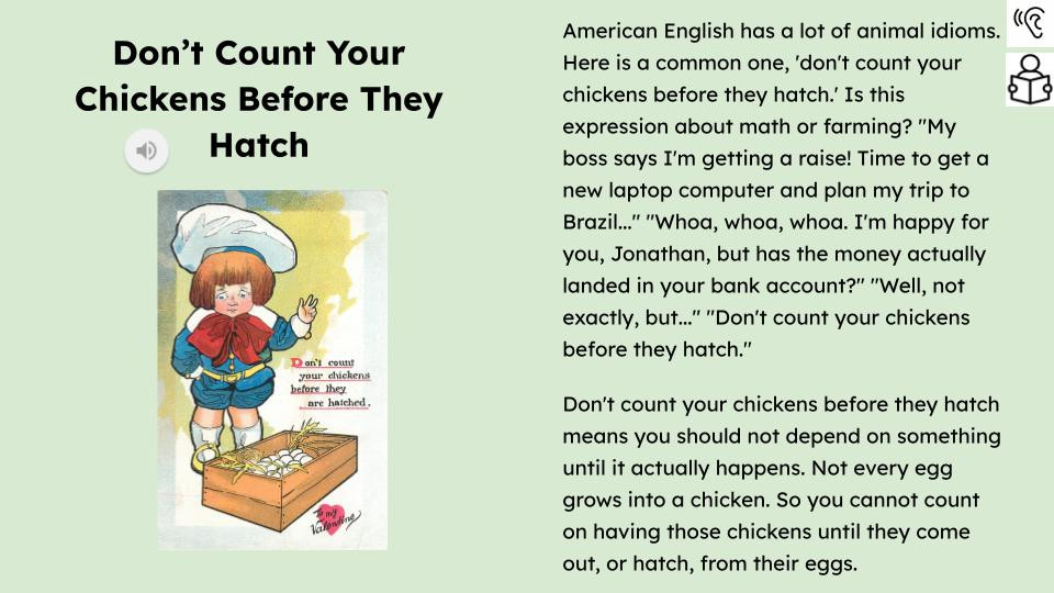 Don't Count Your Chickens Before They Hatch Figurative Language Reading ...