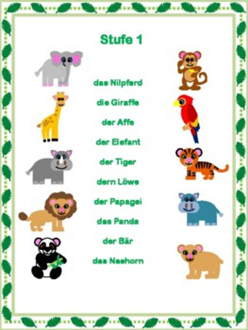 German Zoo Read and Match Worksheets