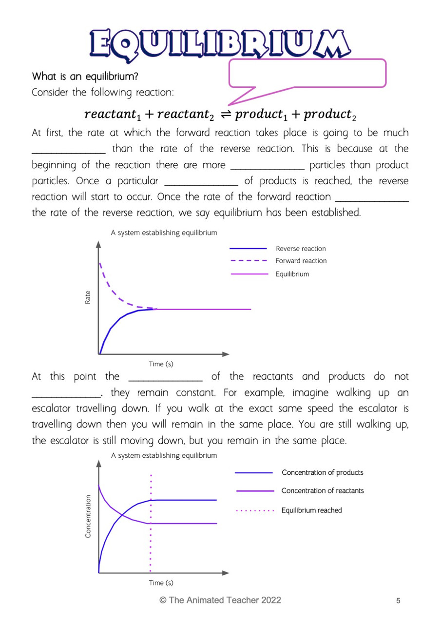 Equilibrium reactions introduction worksheets with answers