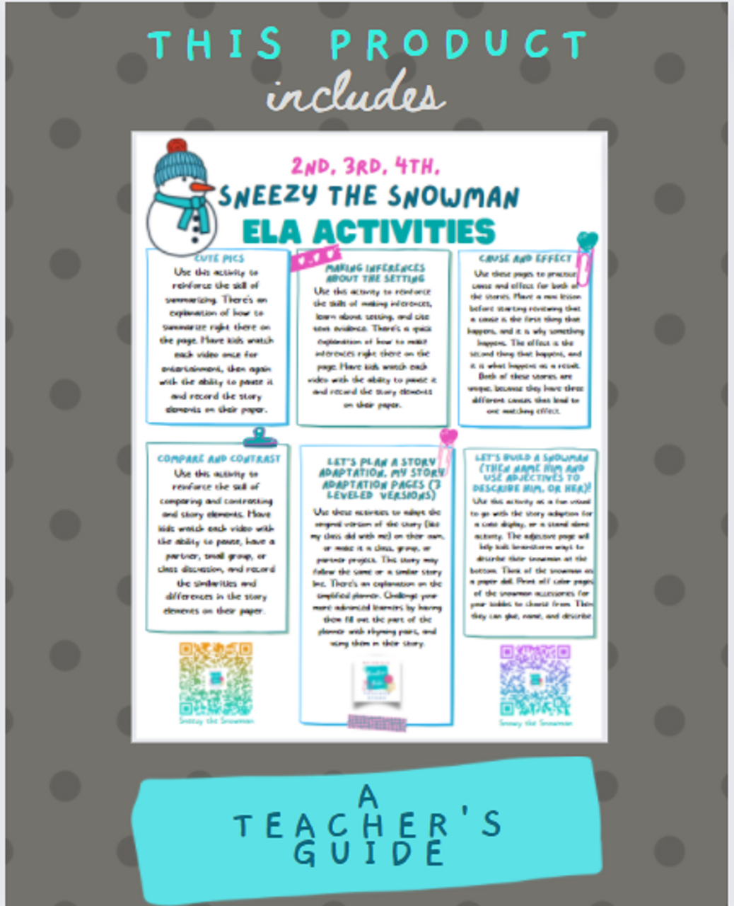 2nd, 3rd, 4th Grade Snowy the Snowman ELA Activities