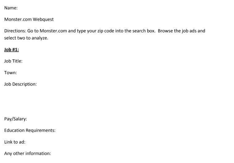 Job Search Engine Webquest Career Search - Amped Up Learning