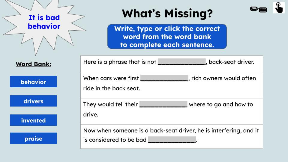 Back Seat Driver Figurative Language Reading Passage and Activities