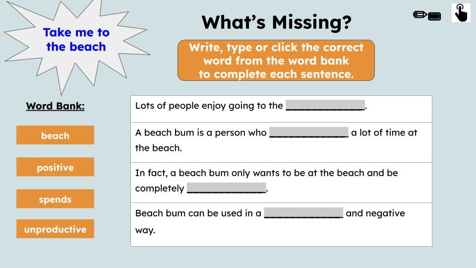 Beach Bum Figurative Language Reading Passage and Activities