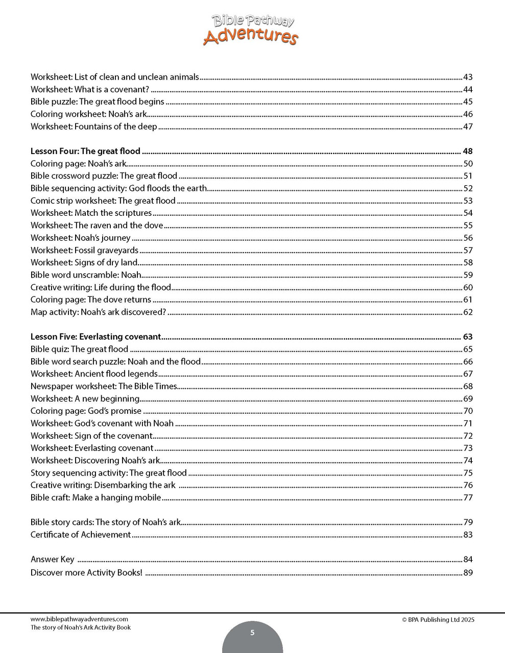 Noah's Ark Activity Book (kids ages 6-12)