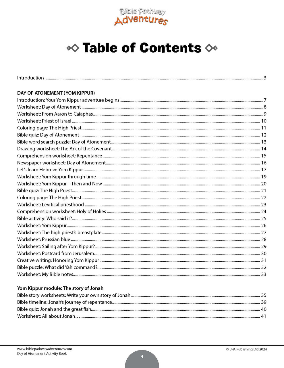 Day of Atonement (Yom Kippur) Activity Book