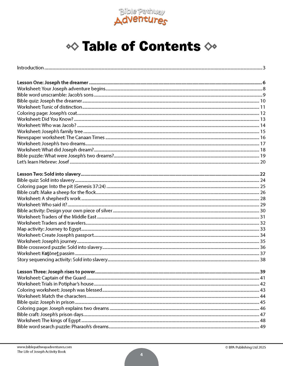 The life of Joseph Activity Book