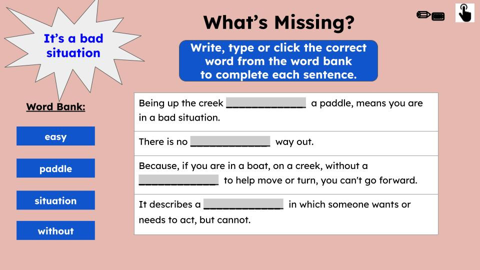 Up the Creek Without a Paddle Figurative Language Reading Passage and ...