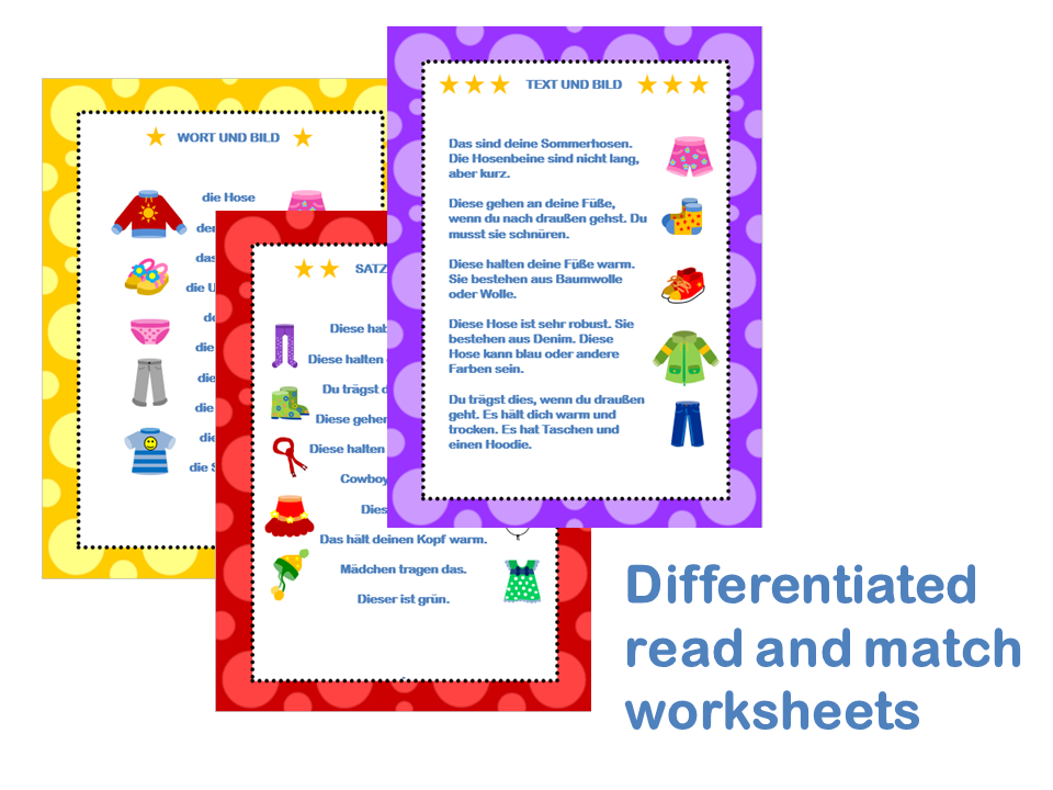 German Clothes Reading and Writing Worksheets