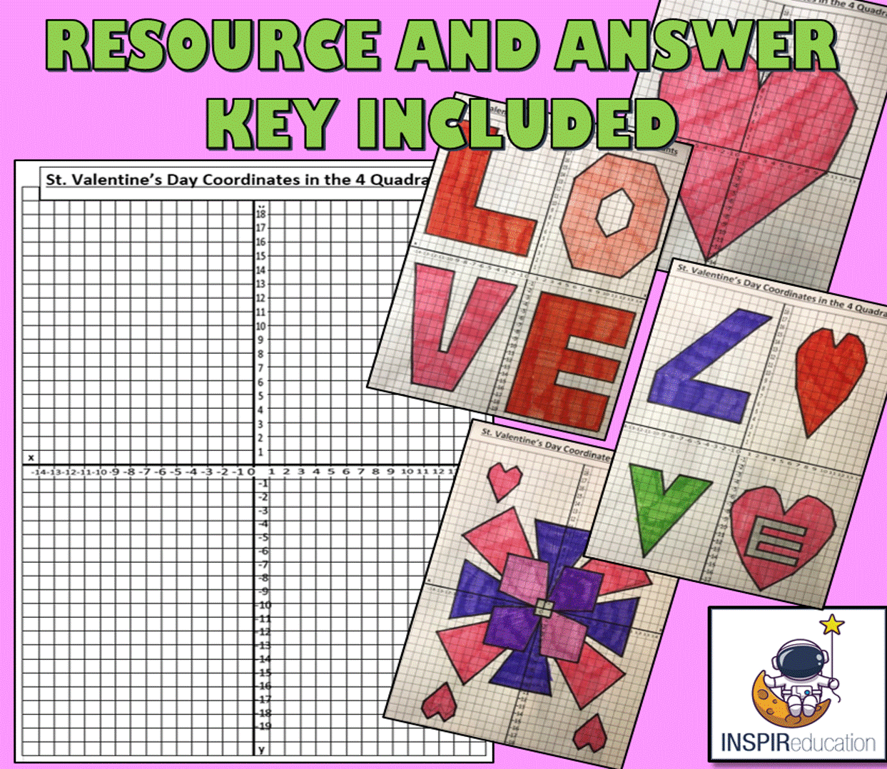 Valentine's Day Coordinates: MATH 4 Quadrants, 4 Challenges, Answer Key ...