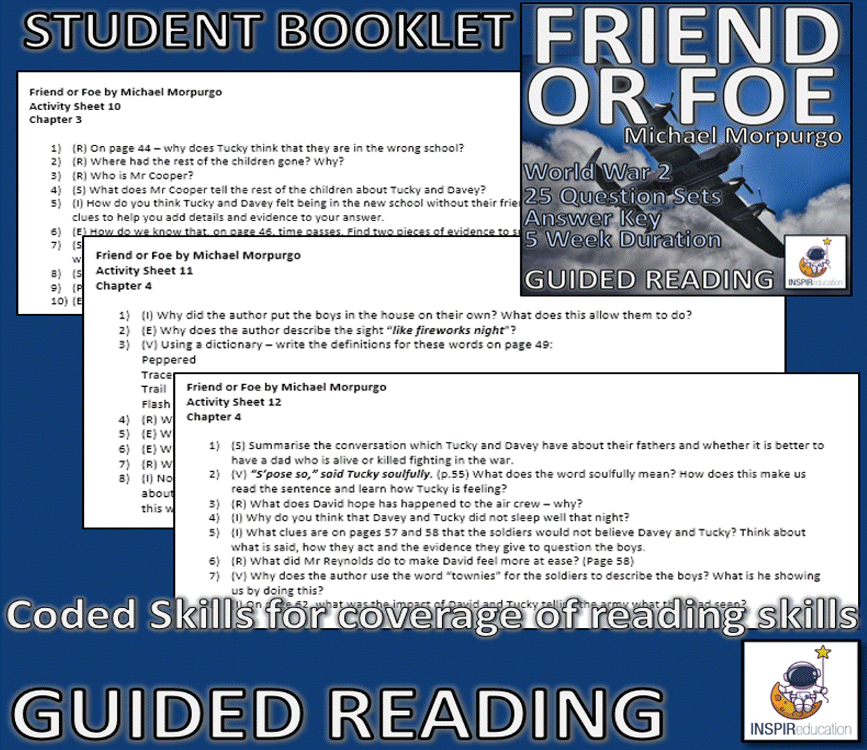 GUIDED READING: Friend or Foe by Michael Morpurgo (Question sets and ...