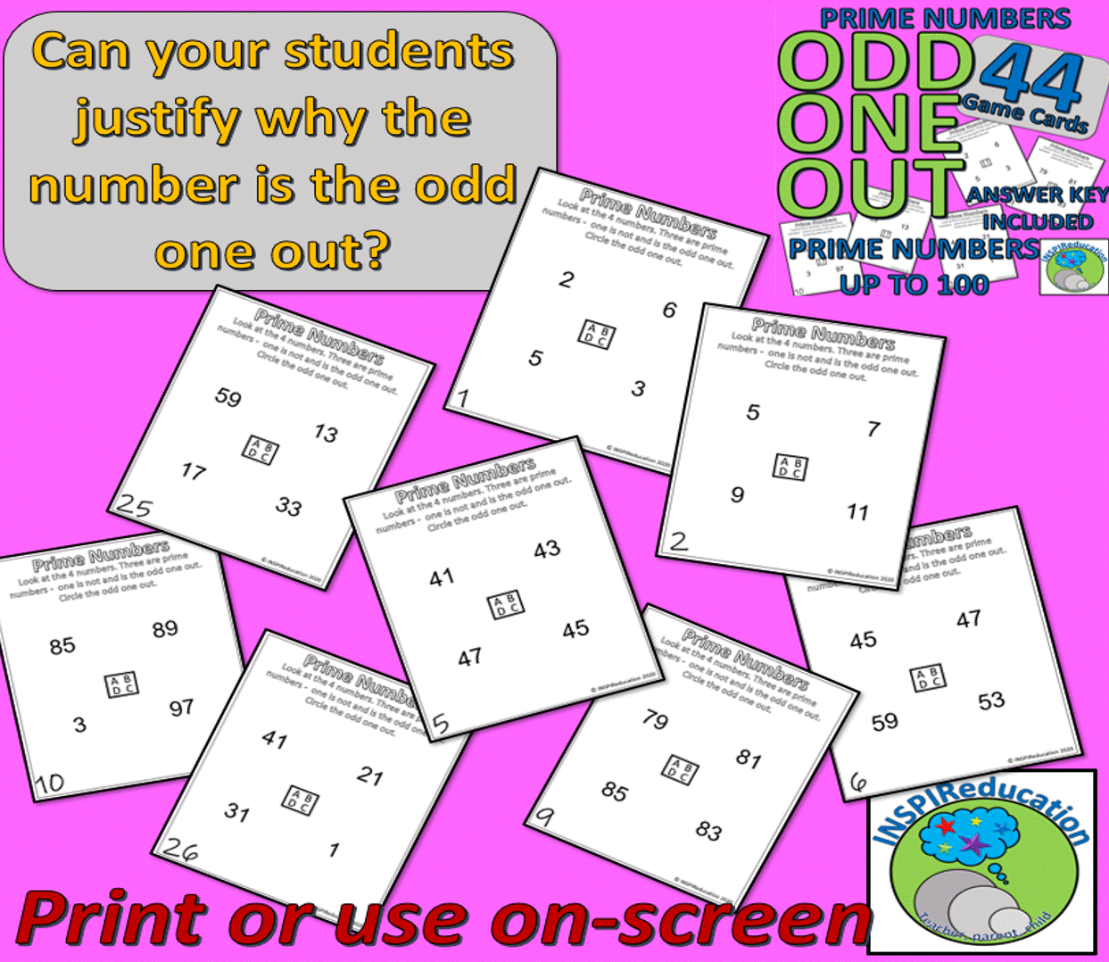 MATH GAME BUNDLE: Odd One Out - Number, 2D Shape, 3D Shape, Prime ...