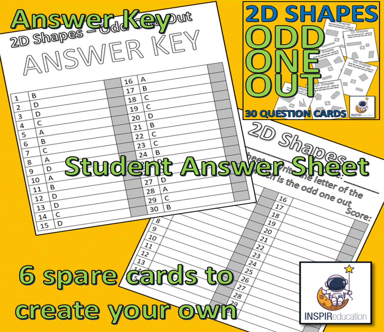 MATH: 2D SHAPE - Odd One Out Game: Properties of Shape - 30 Game cards ...