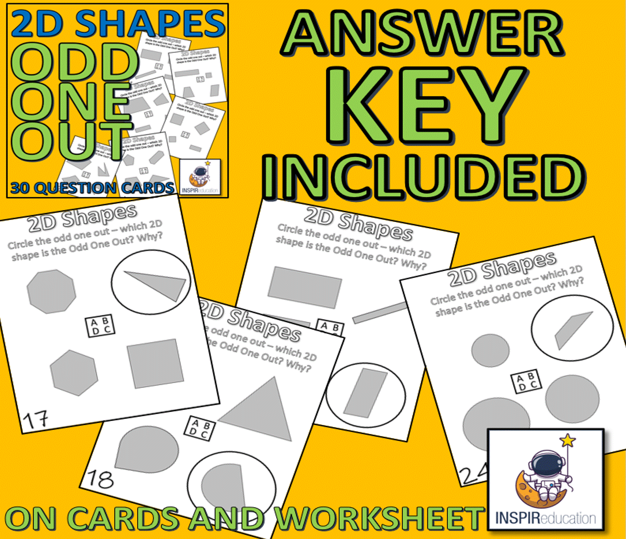 MATH: 2D SHAPE - Odd One Out Game: Properties of Shape - 30 Game cards ...