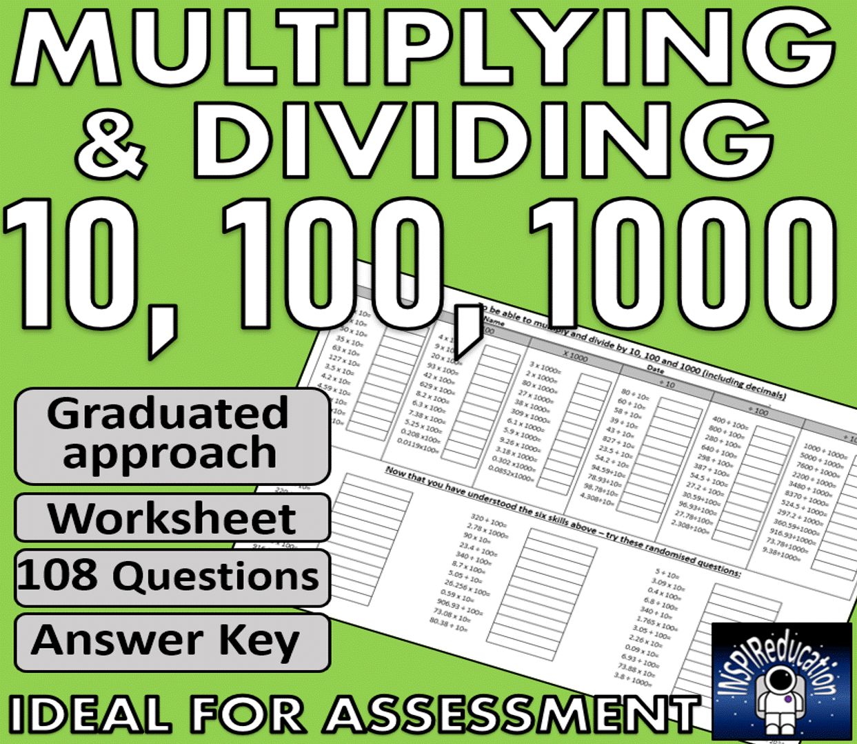 MATH Place Value, Multiplying and Dividing by 10, 100 and 1000 - 108 ...