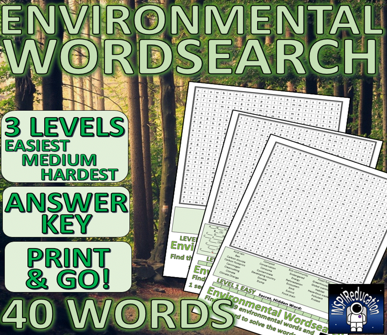 Environmental Wordsearches - 3 Levels of Complexity, Answer Key ...