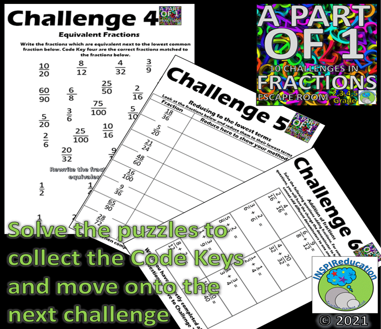 MATH ESCAPE ROOM: Fractions - 10 Challenges, Answer Key, Resources ...