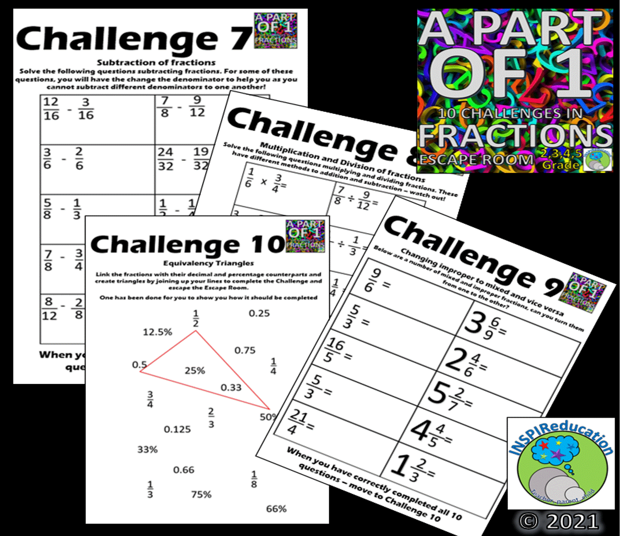 MATH ESCAPE ROOM: Fractions - 10 Challenges, Answer Key, Resources ...