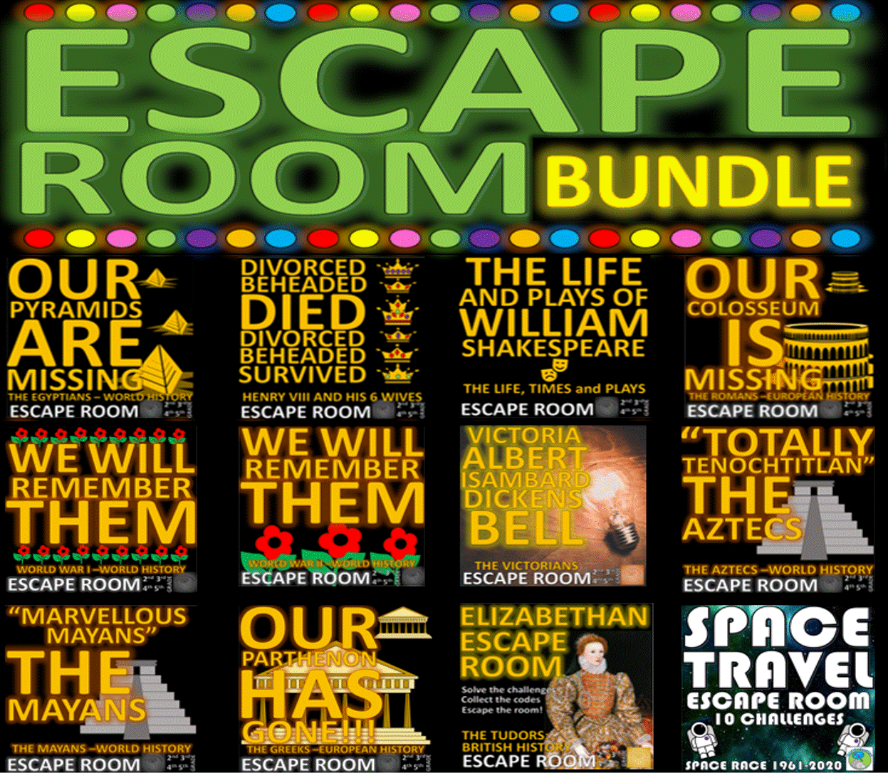 History and Geography 20 ESCAPE ROOM BUNDLE: 20 Workbooks, Resources ...