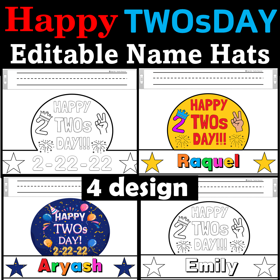 Twosday Name Crowns Hat Activities Craft, 2s Day 2-22-22, February 22 2022