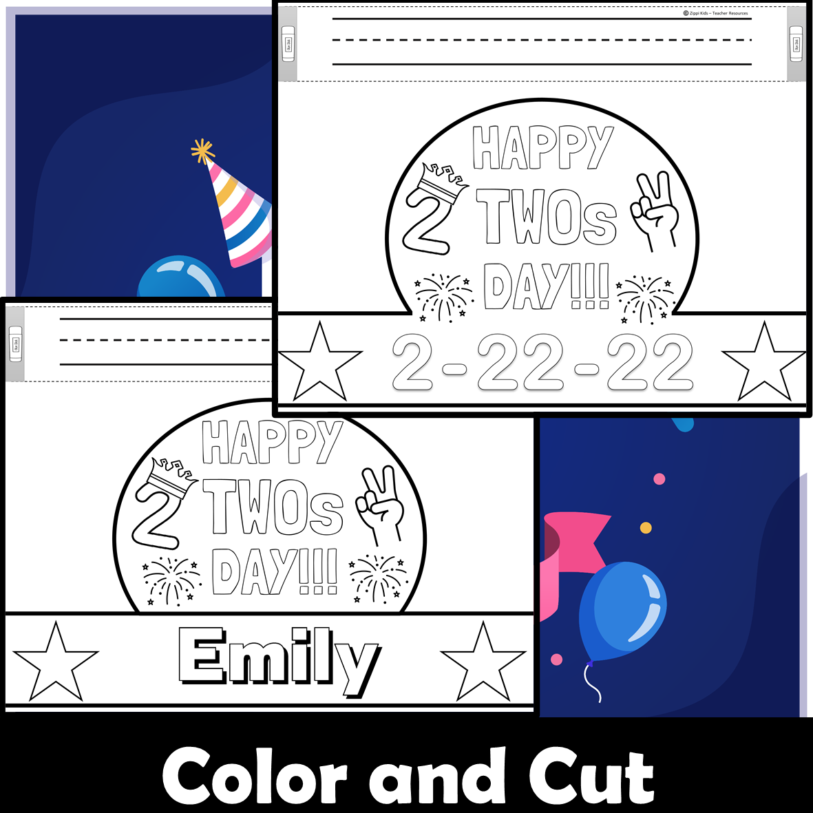 Twosday Name Crowns Hat Activities Craft, 2s Day 2-22-22, February 22 2022