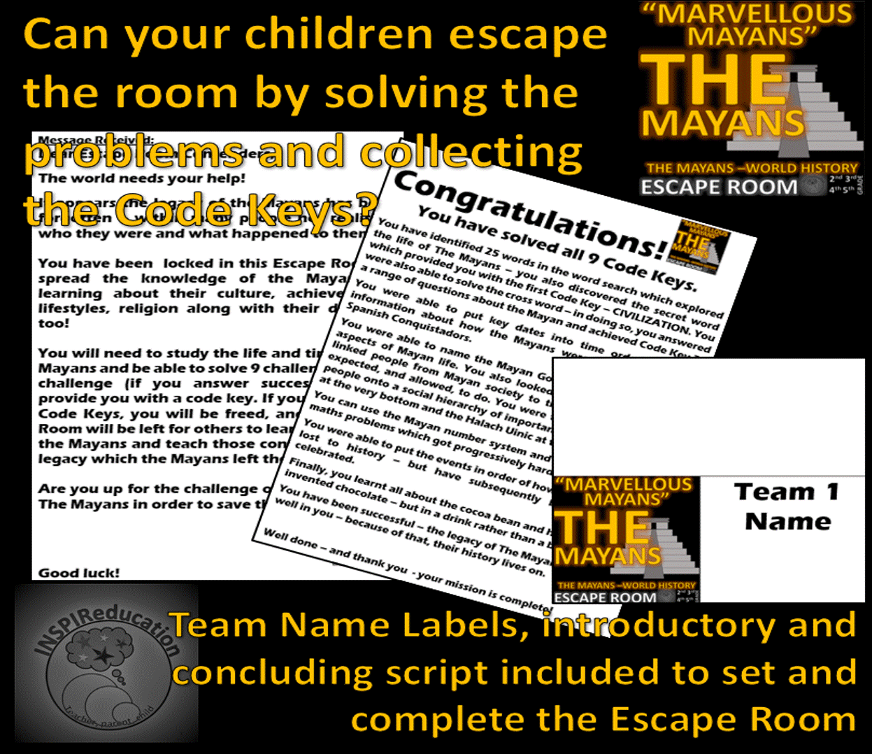 History ESCAPE ROOM: The Mayans - 9 Challenges, Student Workbook ...