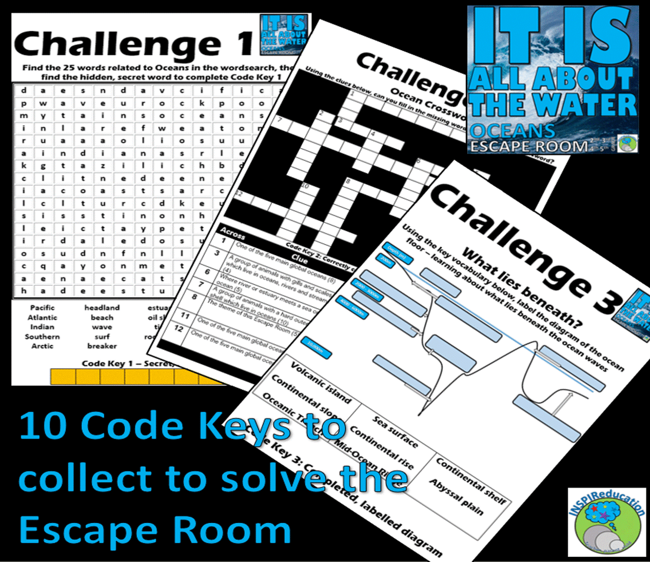 Geography ESCAPE ROOM - OCEANS - 5 Oceans, 10 Challenges, Answer Key ...