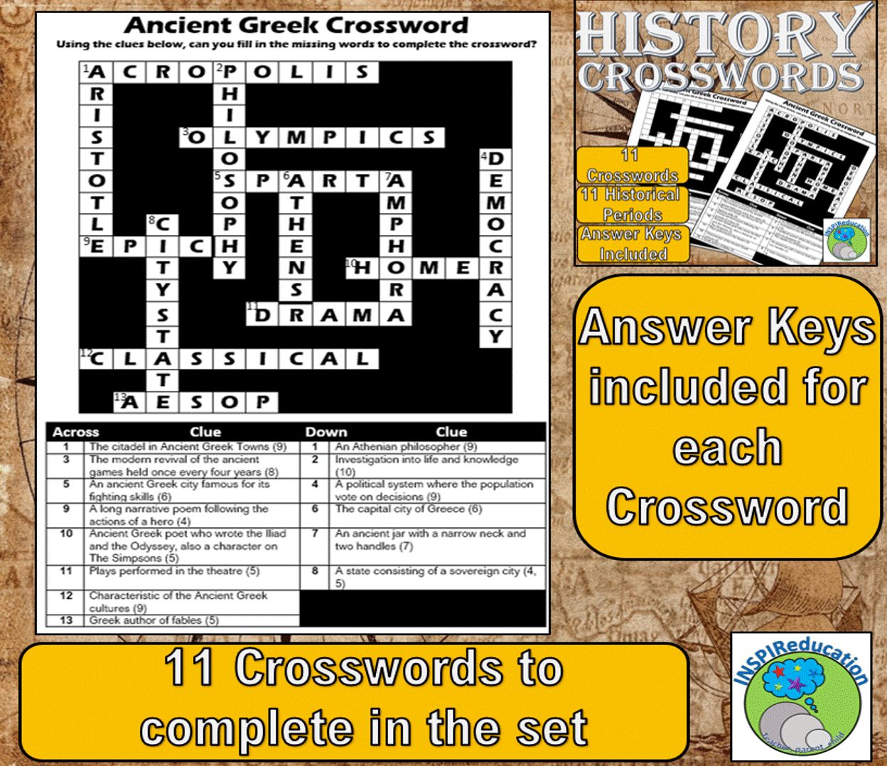 History Crosswords: 11 Time Periods, 11 Crosswords, Answer Keys, Print ...