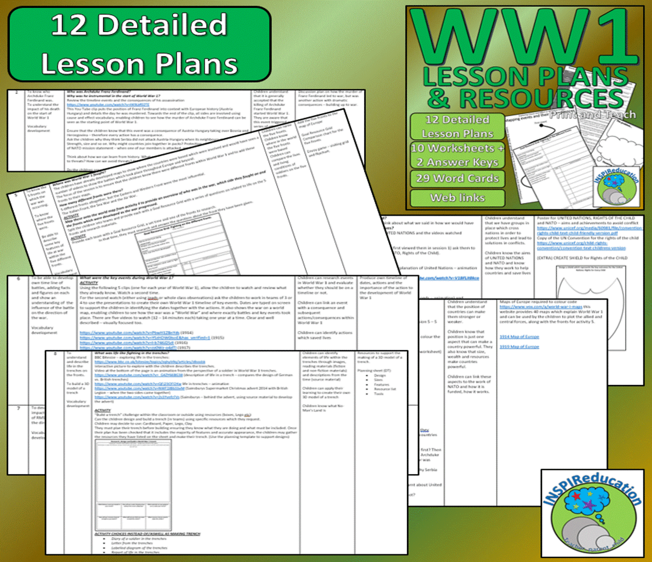 World War 1: Lesson Plans, 10 Copiable Resources and Vocabulary Cards