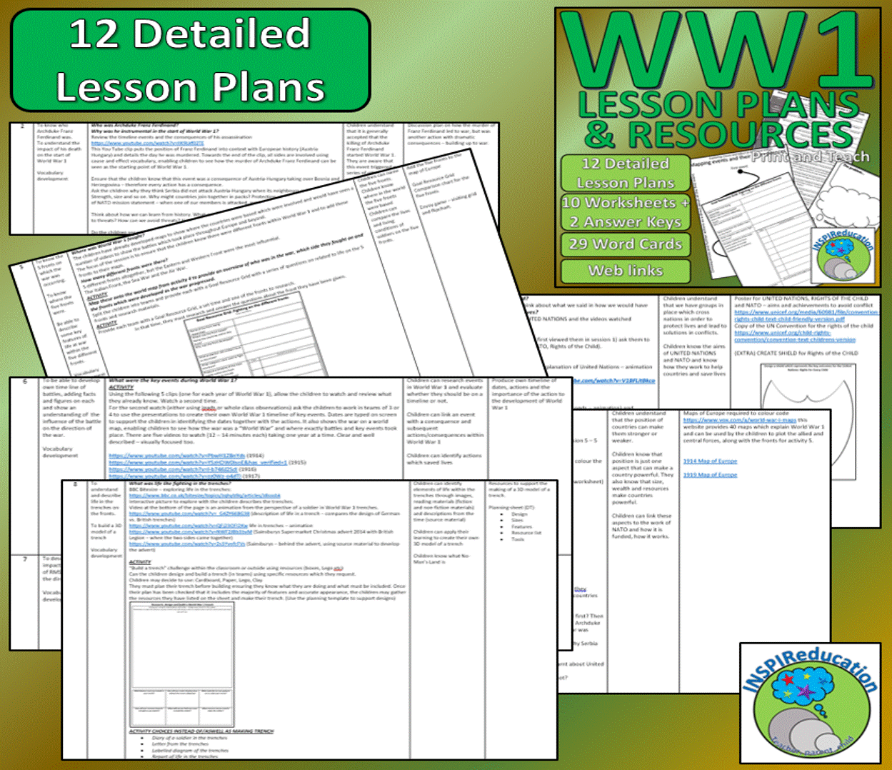 World War 1: Lesson Plans, 10 Copiable Resources and Vocabulary Cards