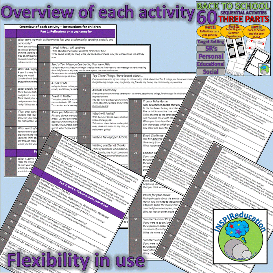 BACK TO SCHOOL ACTIVITY PACK: 60 Activities, Reflection, Target Setting ...