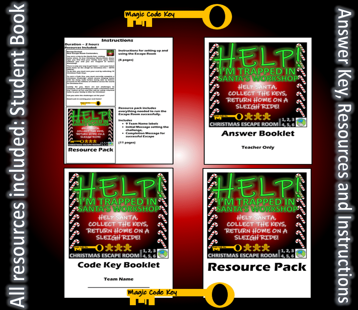 Christmas ESCAPE ROOM: 10 Challenges, Answer Key, Student Workbook