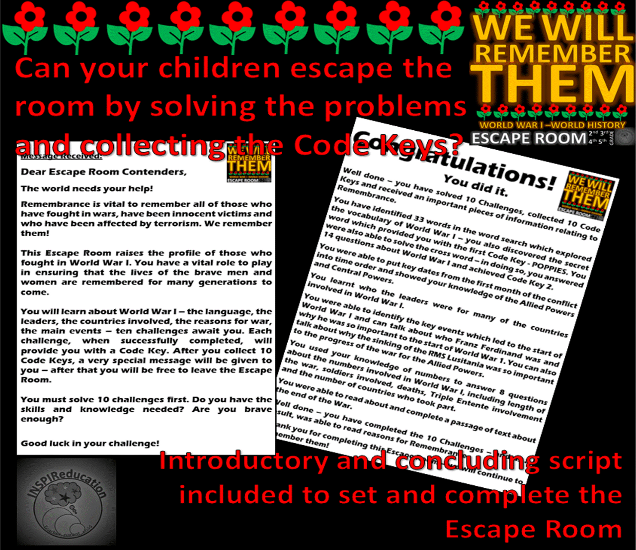 History ESCAPE ROOM: World War 1: 10 Challenges, Resources, Answer Key ...