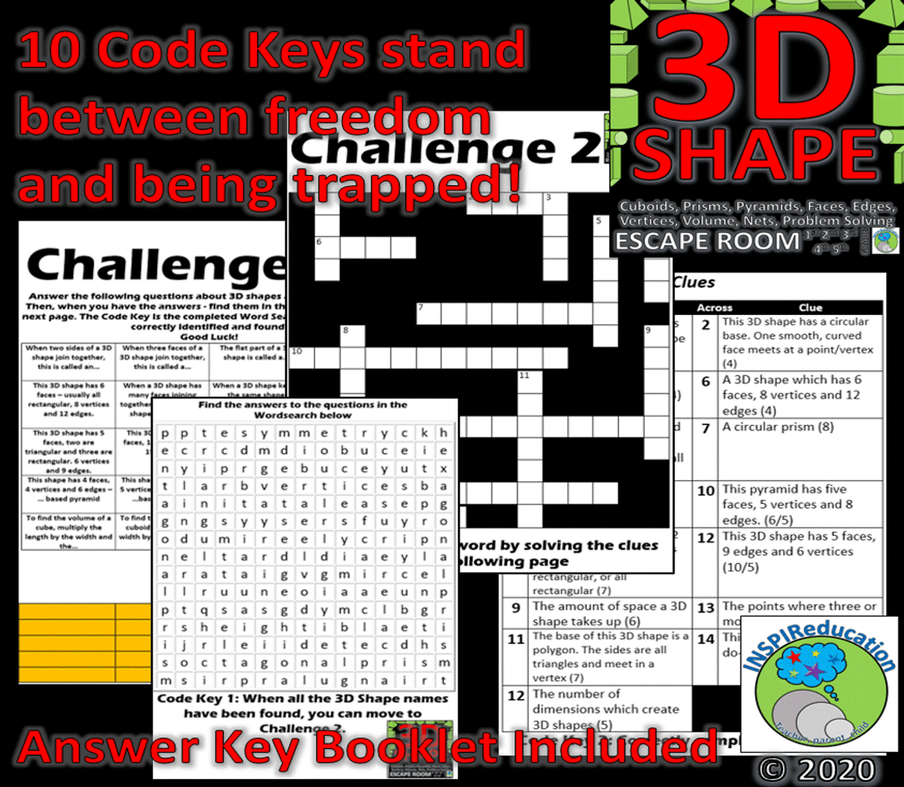 MATH ESCAPE ROOM: 3D Shape - 10 Challenges, Resources, Answer Key and ...