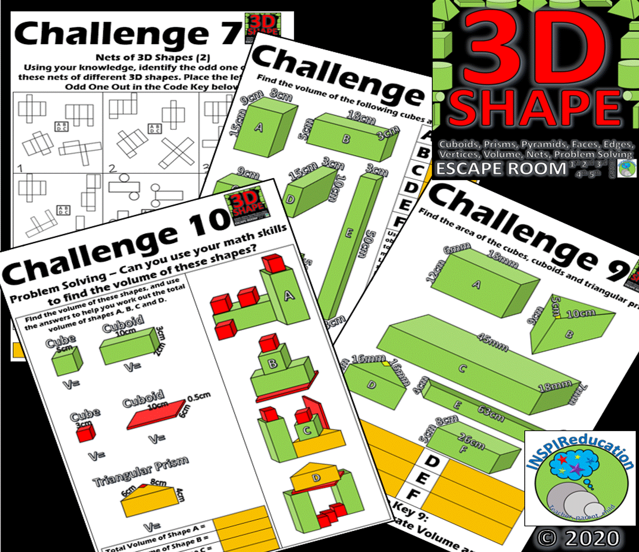 MATH ESCAPE ROOM: 3D Shape - 10 Challenges, Resources, Answer Key and ...