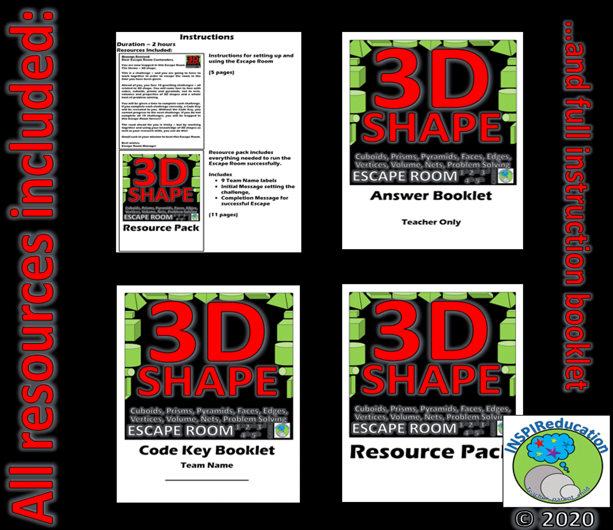 MATH ESCAPE ROOM: 3D Shape - 10 Challenges, Resources, Answer Key and ...