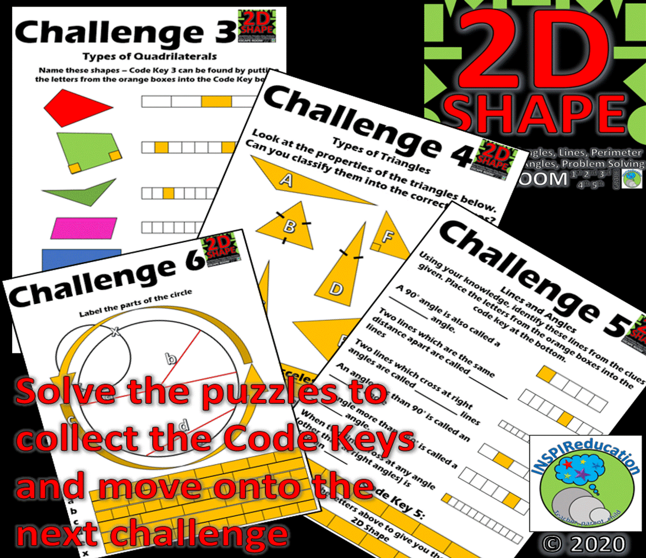 MATH ESCAPE ROOM: 2D SHAPE - 10 Challenges, Resources, Student Workbook ...