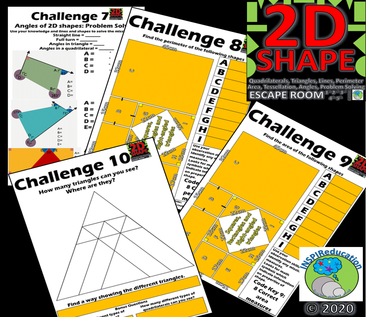 MATH ESCAPE ROOM: 2D SHAPE - 10 Challenges, Resources, Student Workbook ...
