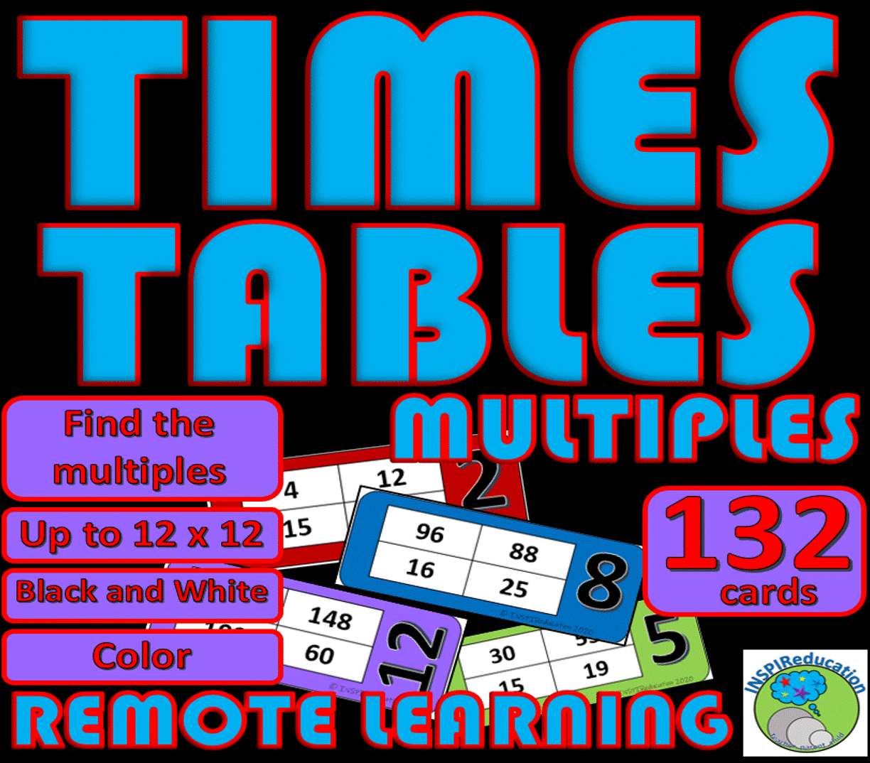 MATH Times Tables and Multiples - Find the Multiples - 132 Quiz Cards ...