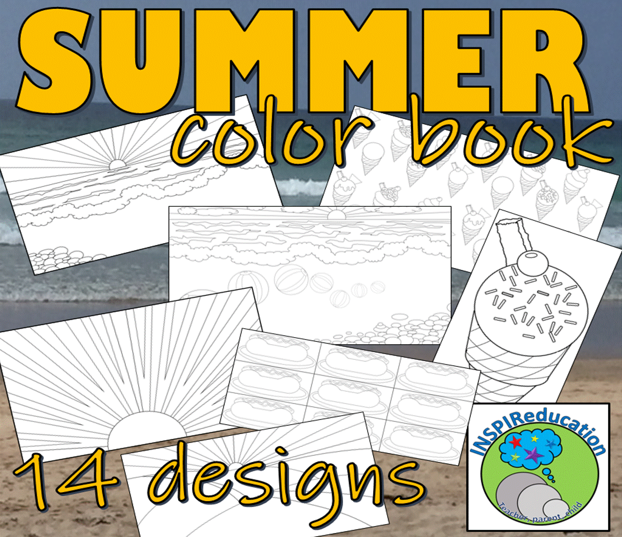 SUMMER COLORING PROJECT BOOK - 14 different designs