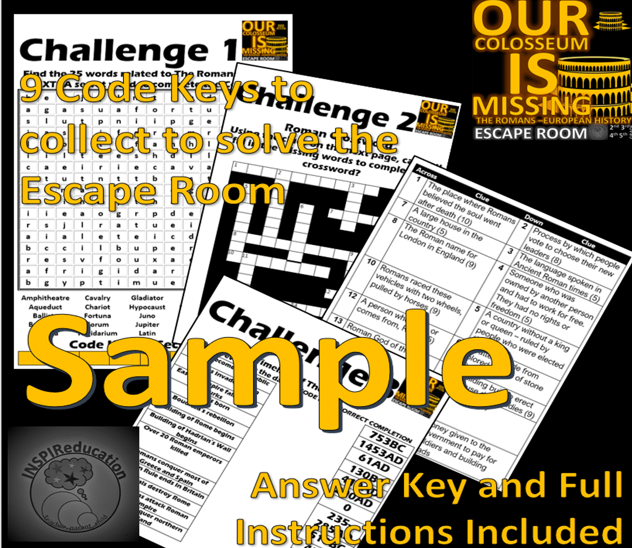 History ESCAPE ROOM: The Romans - 9 Challenges, Student Workbook ...