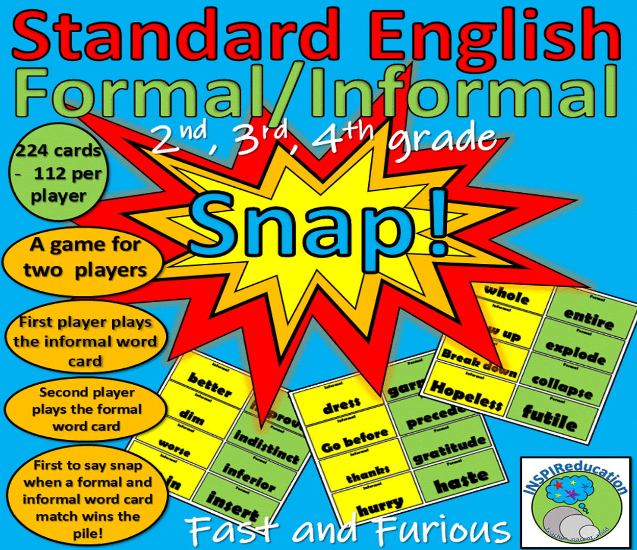 ELA Standard English - Snap! Card Game (224 Cards) and Vocabulary ...